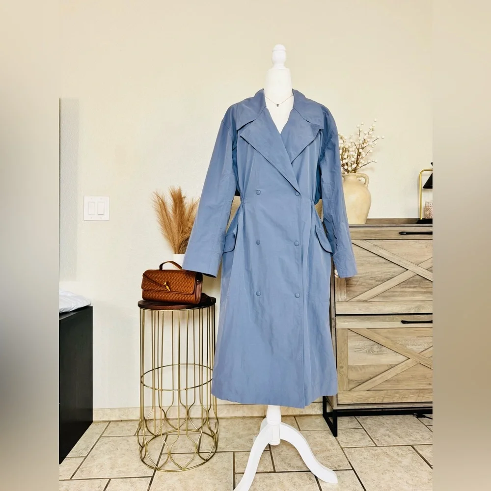 Jackets & Coats | Nwt Athleta Luna Trench Coat Shadow Blue Oversized ...